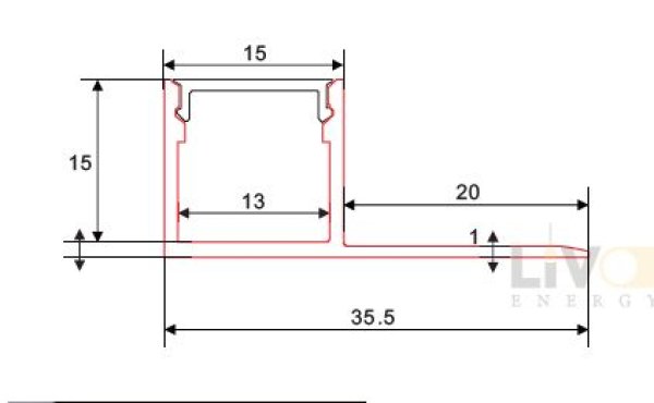 ALUMINIJSKI PROFIL UGRADBENI-JEDNOSTRANA rupičasta krilca 13mm x 35.5mm ...